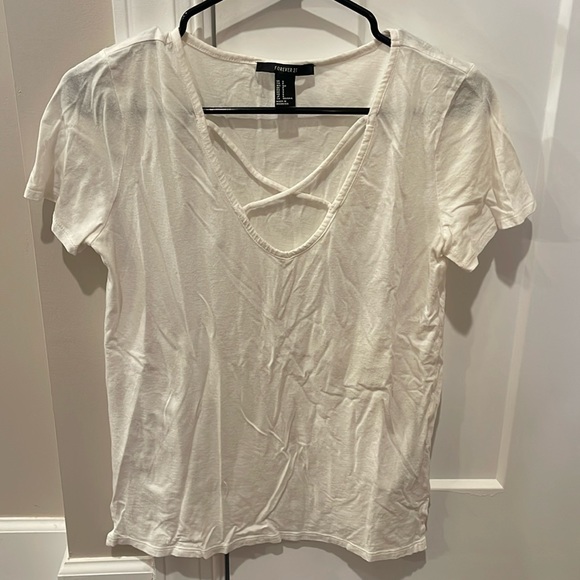 Forever 21 | Tops | Basic White Crisscross V Neck Tee | Poshmark